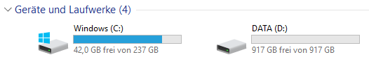 Laufwerk (C: ) mickrig & fast voll - Laufwerk (D: ) riesig und leer ...
