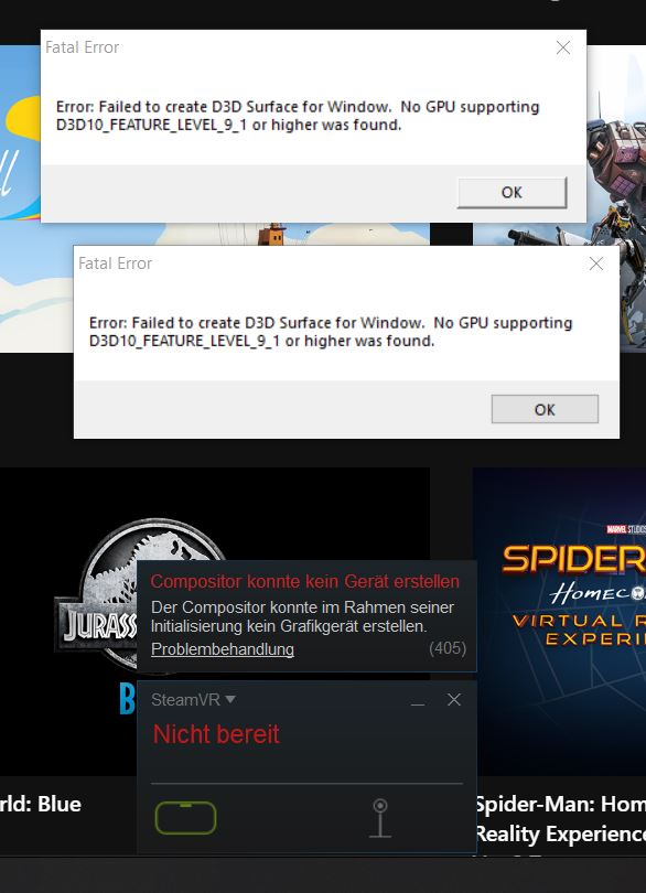 Error 405 - Fatal Error: Failed to create D3D Surface for Window. No ...